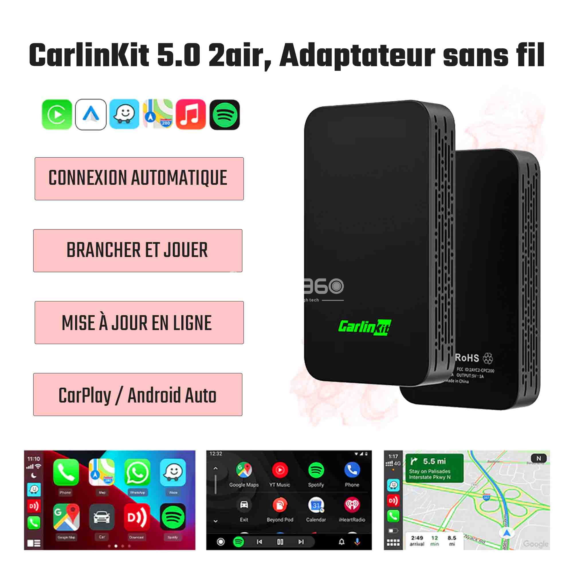 TECH360 - Carlinkit 5.0 Cpc200-2Air sans fil Car Play et Android Auto 2 ...